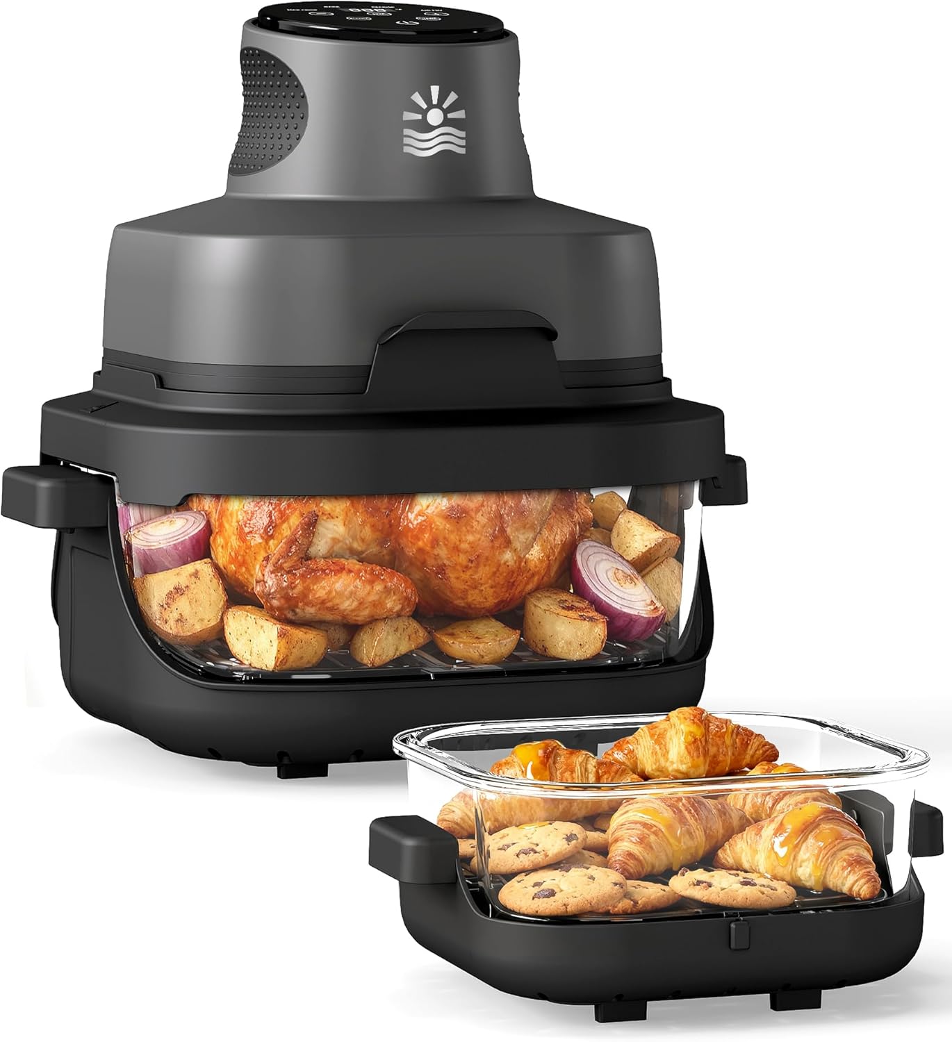 Oylus 4-in-1 Portable Glass Air Fryer - 1500W, 4.2QT & 1.6QT Dual Glass ...