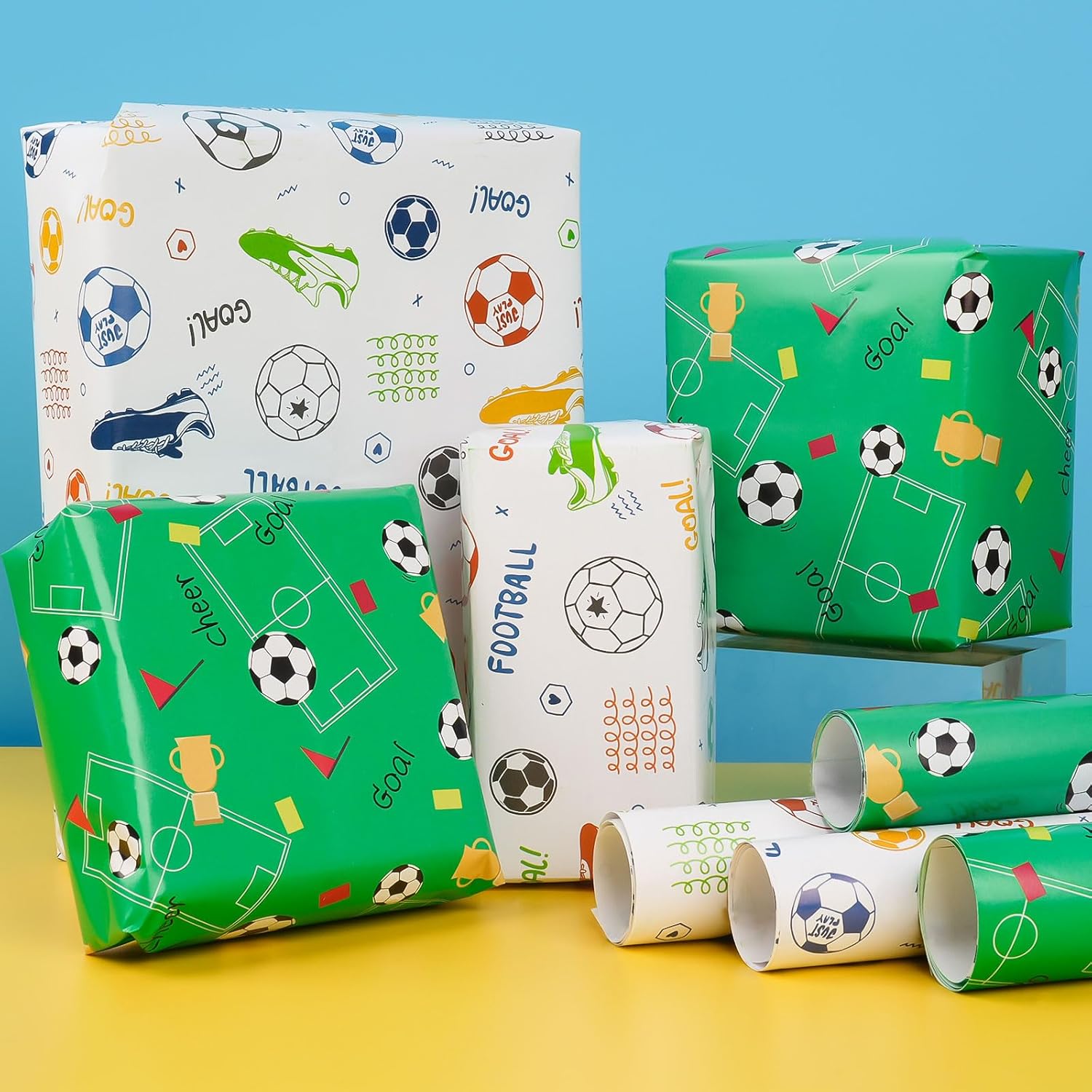 Boys Wrapping Paper, 6Pcs Football Birthday Wrapping Paper Roll ...