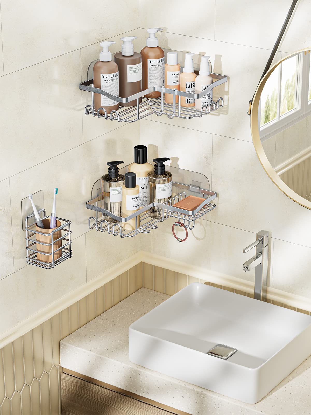 AMADA HOMEFURNISHING Shower Caddy Set, 3-Pack Corner Shower Caddy Set ...