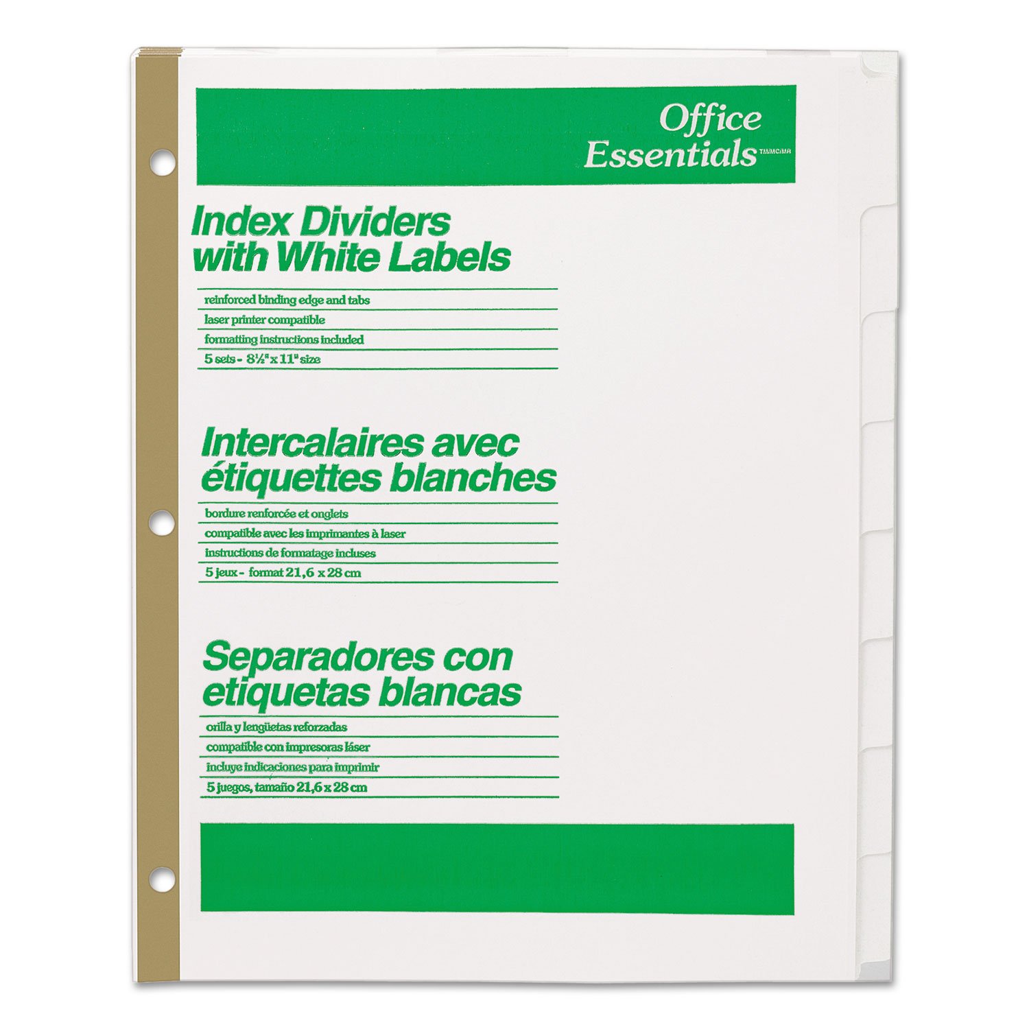 Amazon.com : Office Essentials 11337 Index Dividers w/White Labels, 8 ...