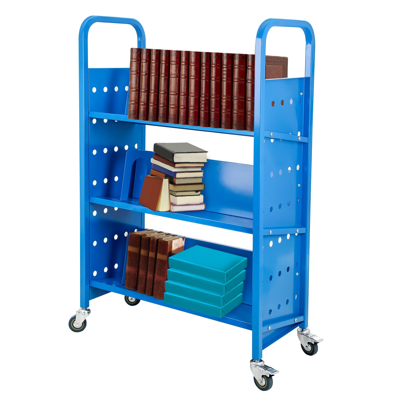 Amazon.com: OUKIDR Book Cart, 200LBS Library Cart 3-Shelf, Single Sided ...