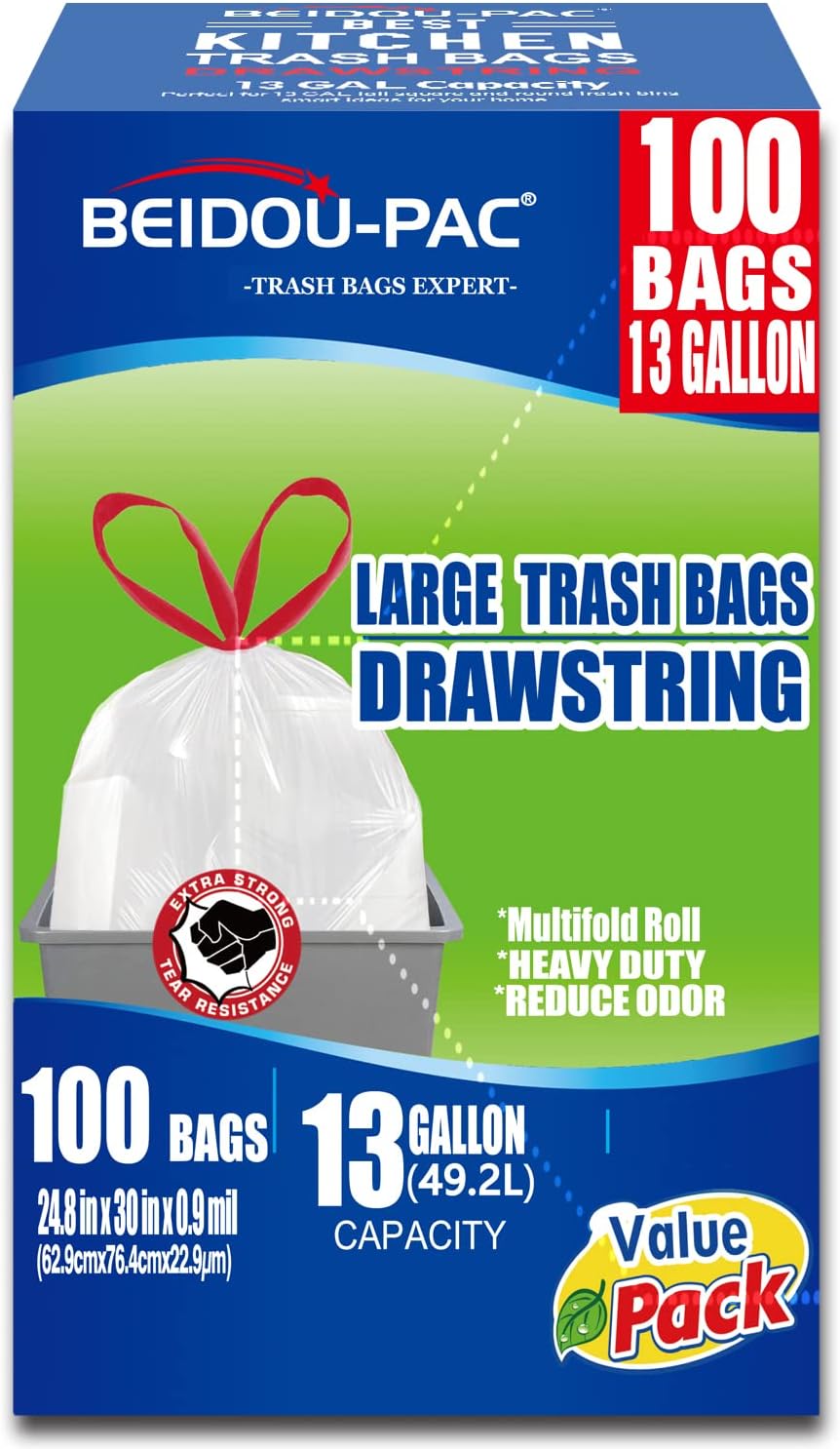 Amazon.com: Amazon Basics Flextra Tall Kitchen Drawstring Trash Bags,10 ...