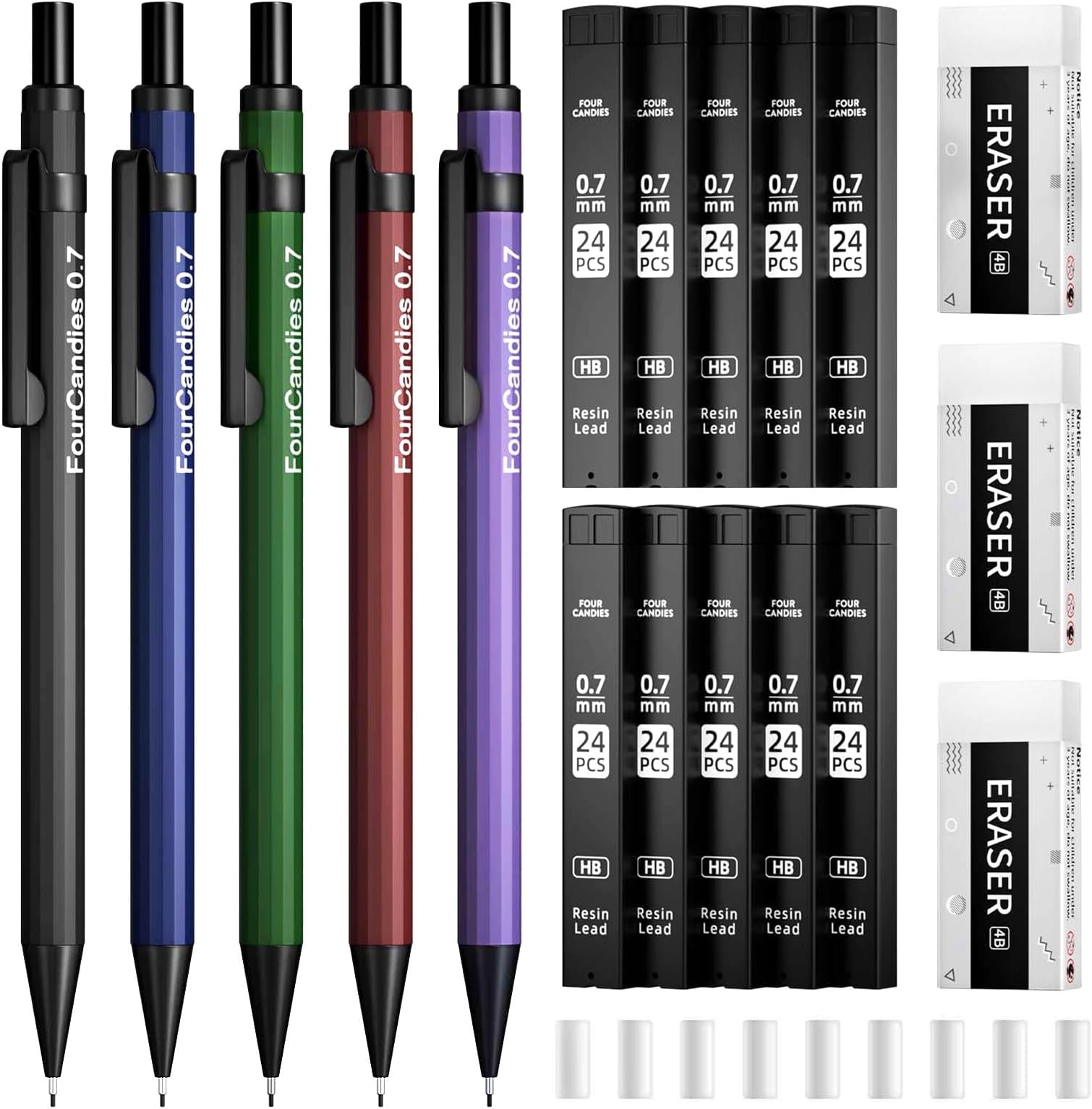 Four Candies 5PCS Metal Mechanical Pencil Set - 0.7 mm Mechanical ...