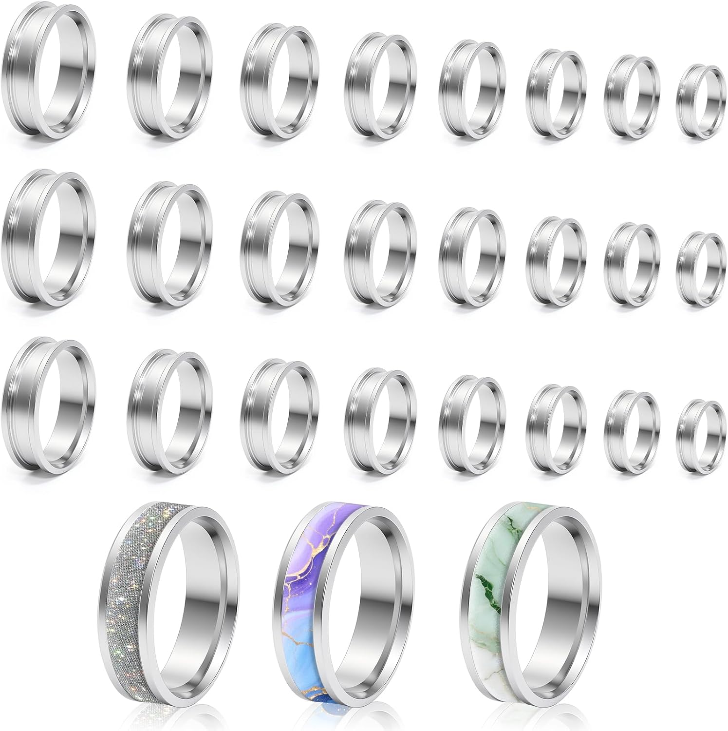 Amazon.com: Ayzylpth 24 Pcs Blank Rings Stainless Steel for Women Men ...