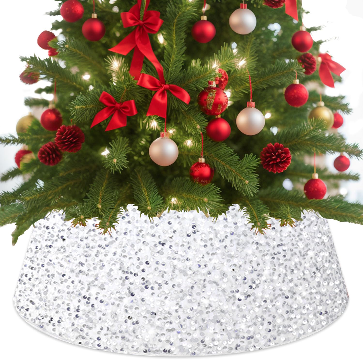 Amazon.com: BSHSPX White Christmas Tree Collar 23.6 inch Sequin ...