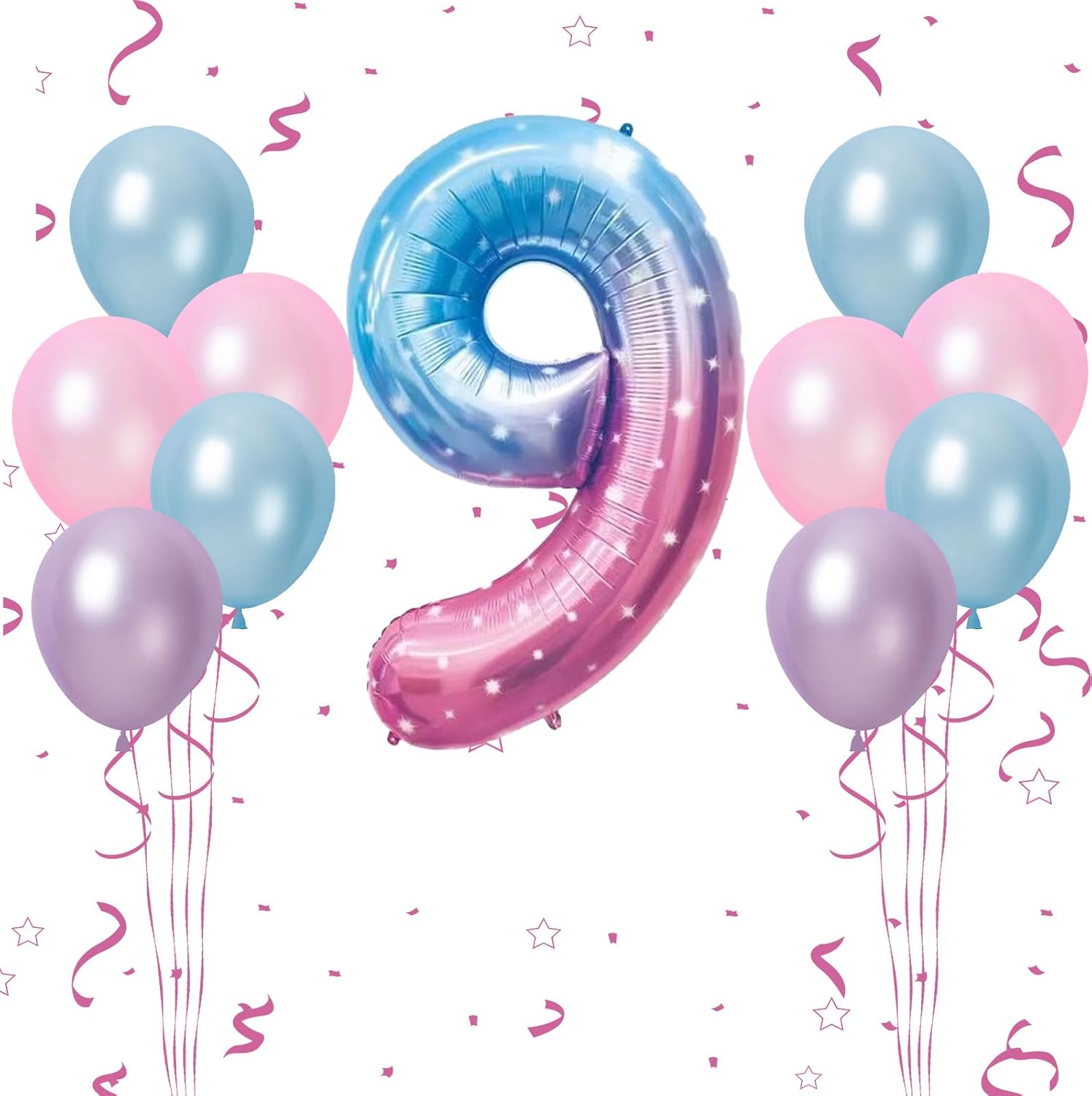 Amazon.com: 40 Inch Gradient Blue Pink Number 9 Balloon, 9th Birthday ...
