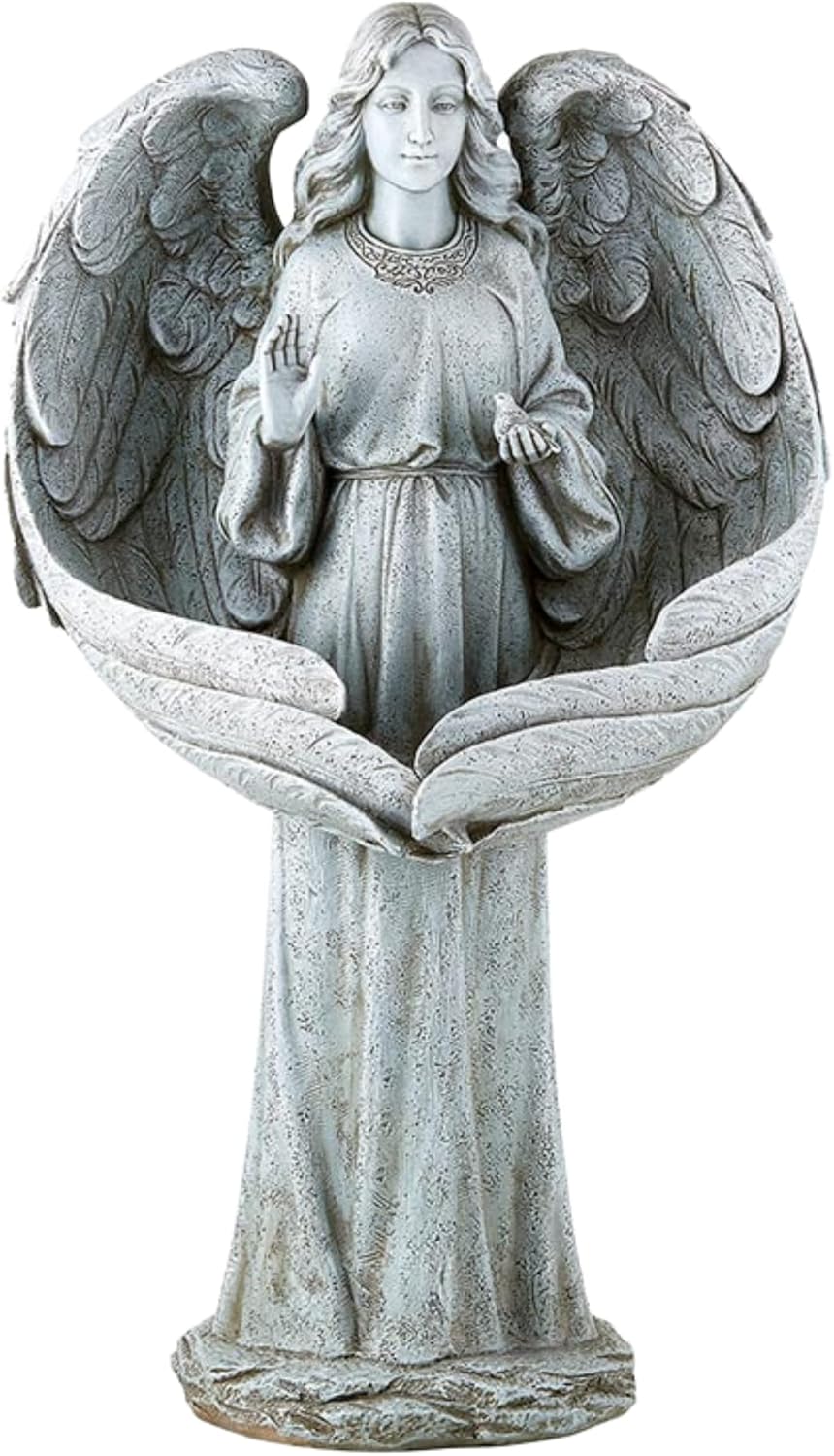 Amazon.com : Needzo Guardian Angel Resin Bird Feeder Statue, Outdoor ...