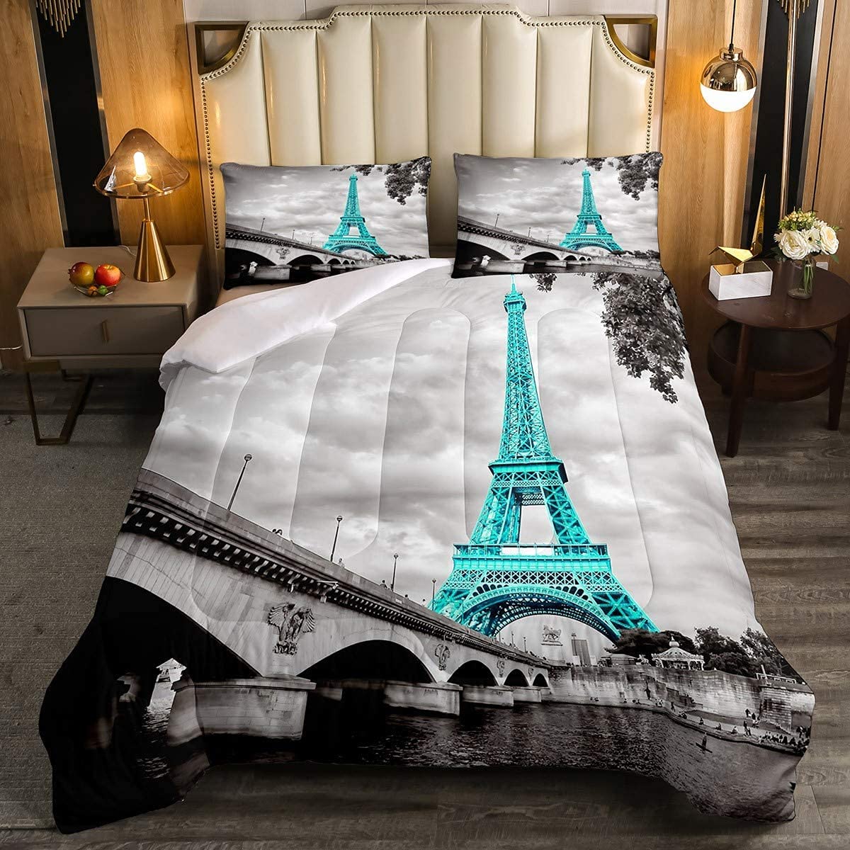 Amazon.com: kxry Blue Paris Eiffel Tower Comforter Set Twin Size Quilt ...