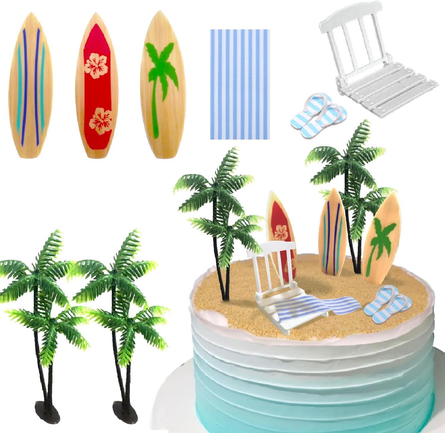 Amazon.com: 9PCS Surf Beach Birthday Party Supplies, Surfboard Cake ...