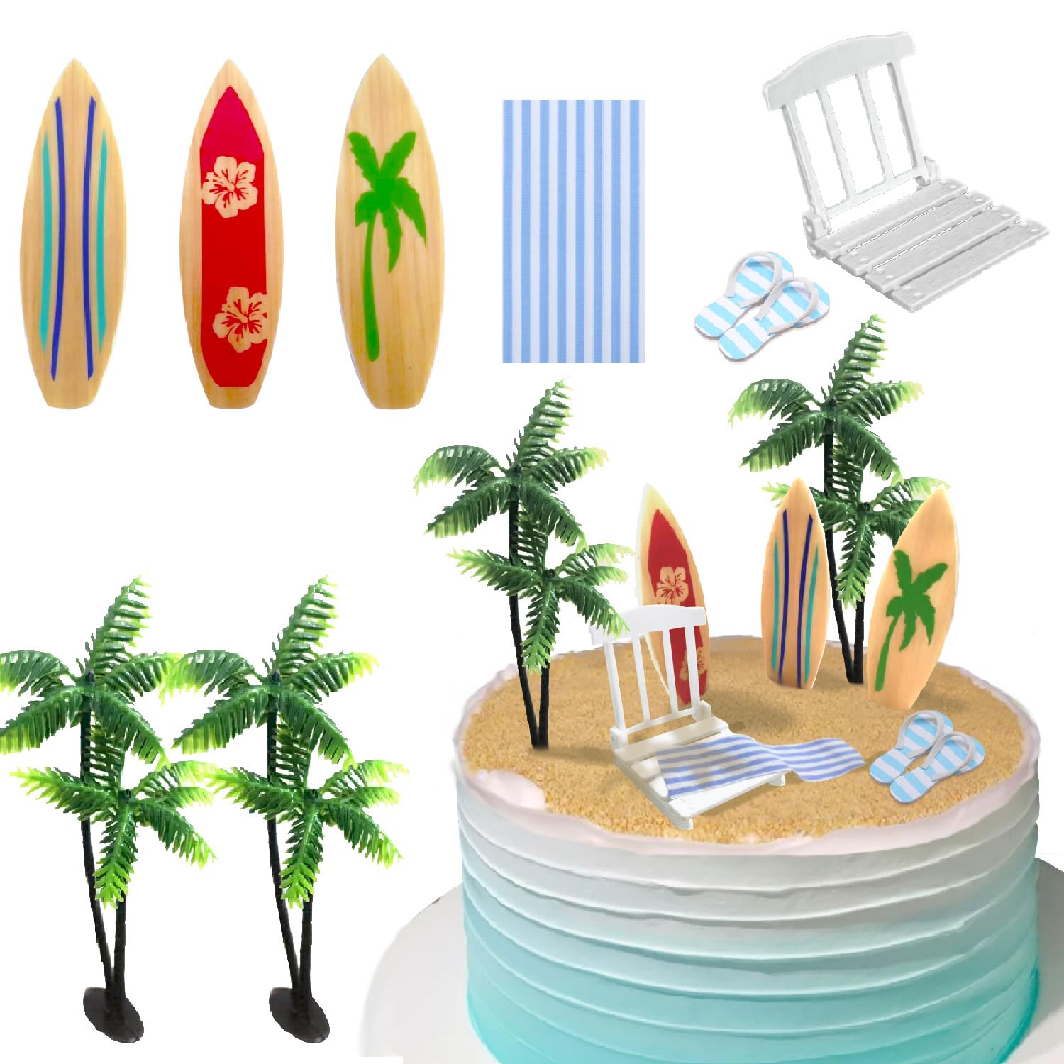 Amazon.com: 9PCS Surf Beach Birthday Party Supplies, Surfboard Cake ...