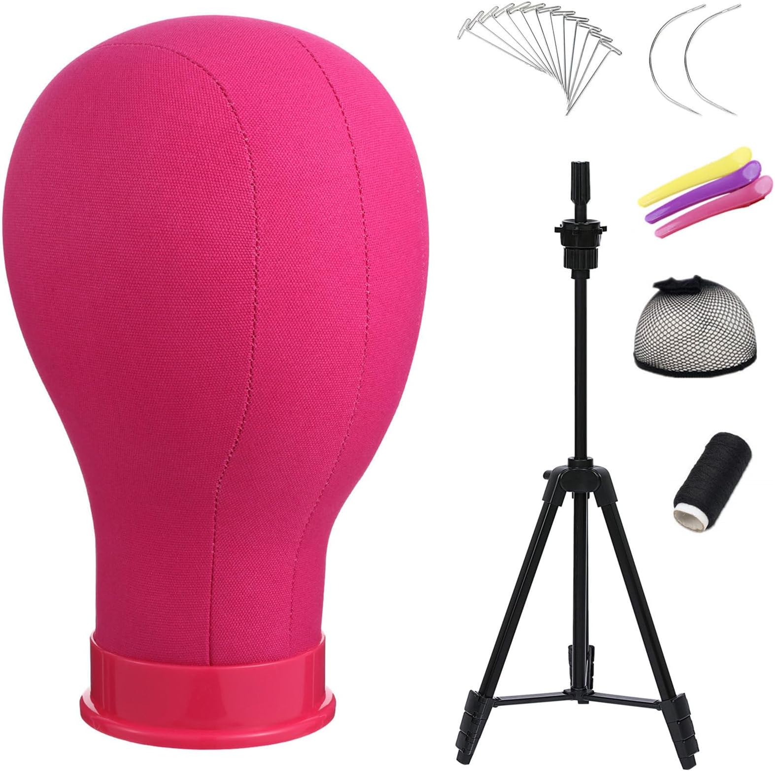 Amazon.com: 22 Inch Canvas Block Head Pink Wig Head with Wig Stand ...