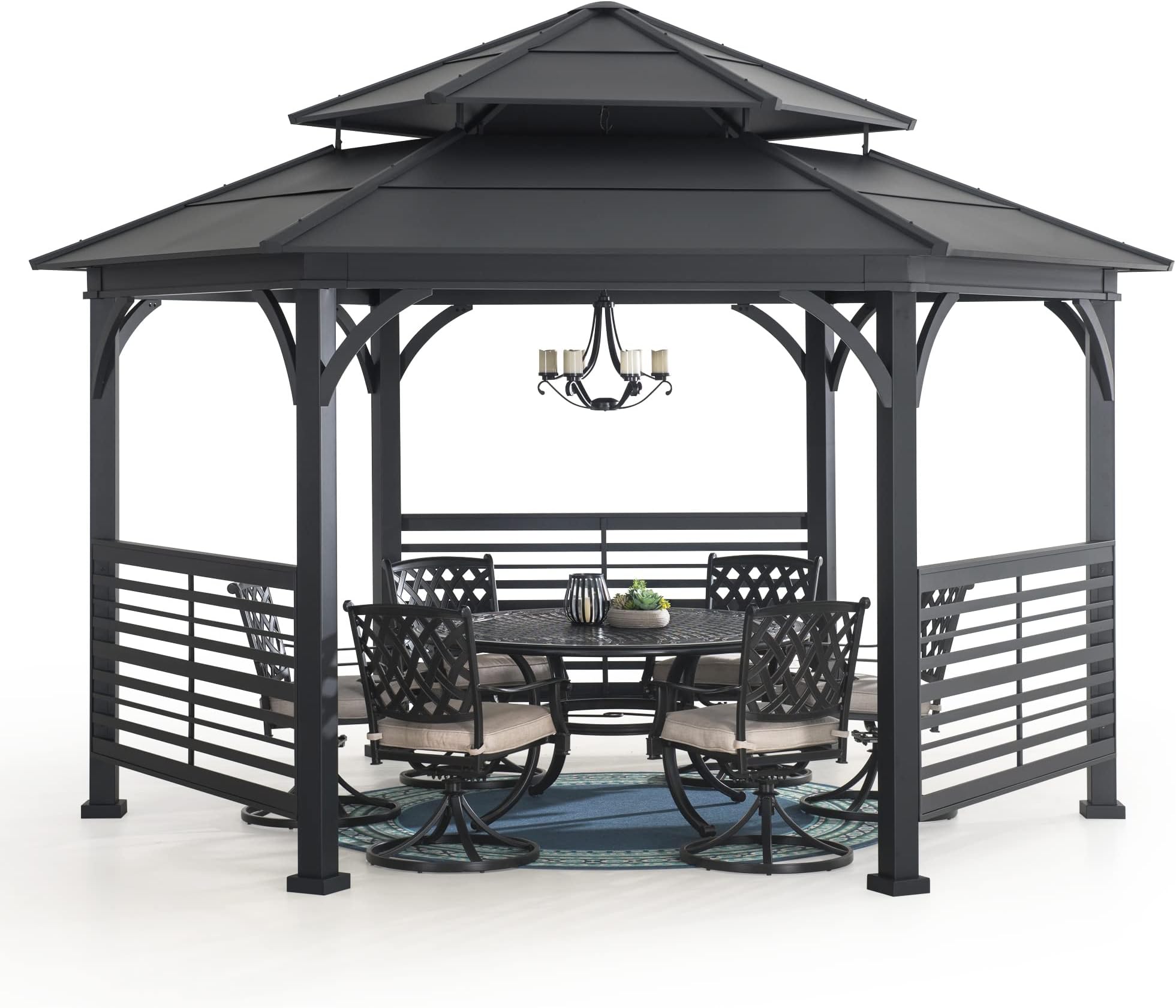 Amazon.com : Sunjoy 13 x 15 ft. Hardtop Gazebo, Outdoor Macomb Hexagon ...
