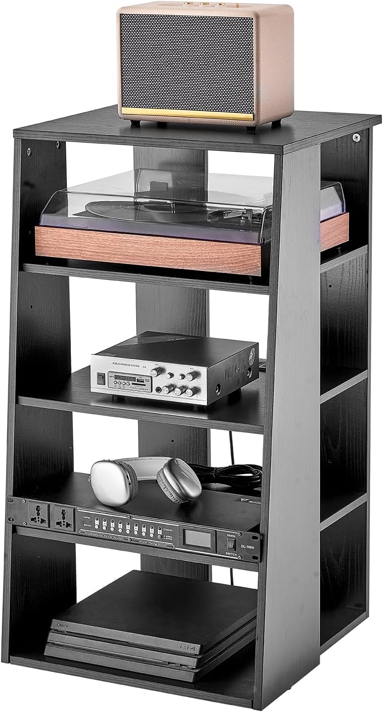 VEVOR 5-Tier AV Media Stand, Wooden Audio-Video Media Stand for DVD ...