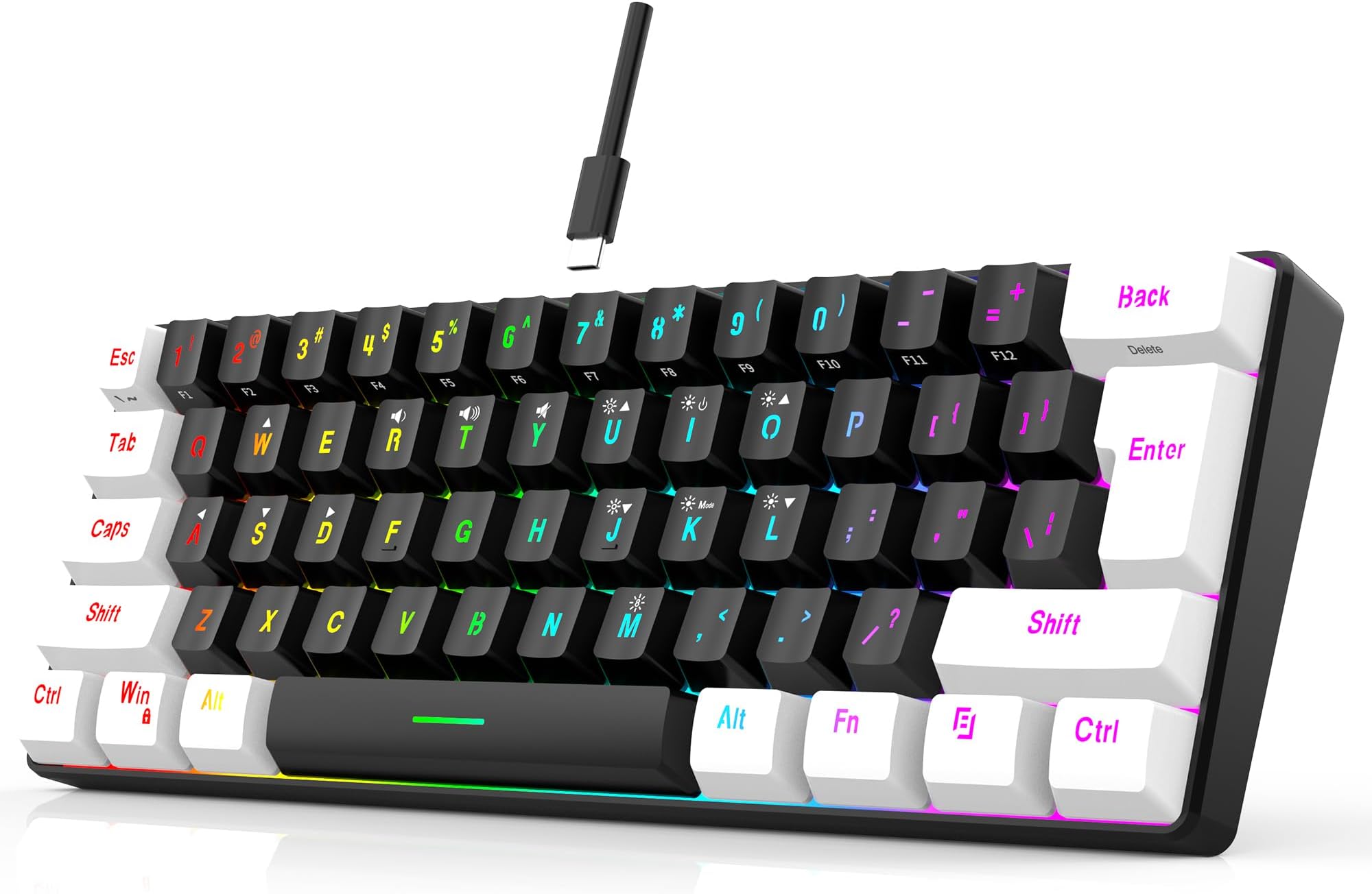 Amazon.com: 60% Mini Gaming Keyboard Wired, 61 Keys Cute Keyboard, RGB ...