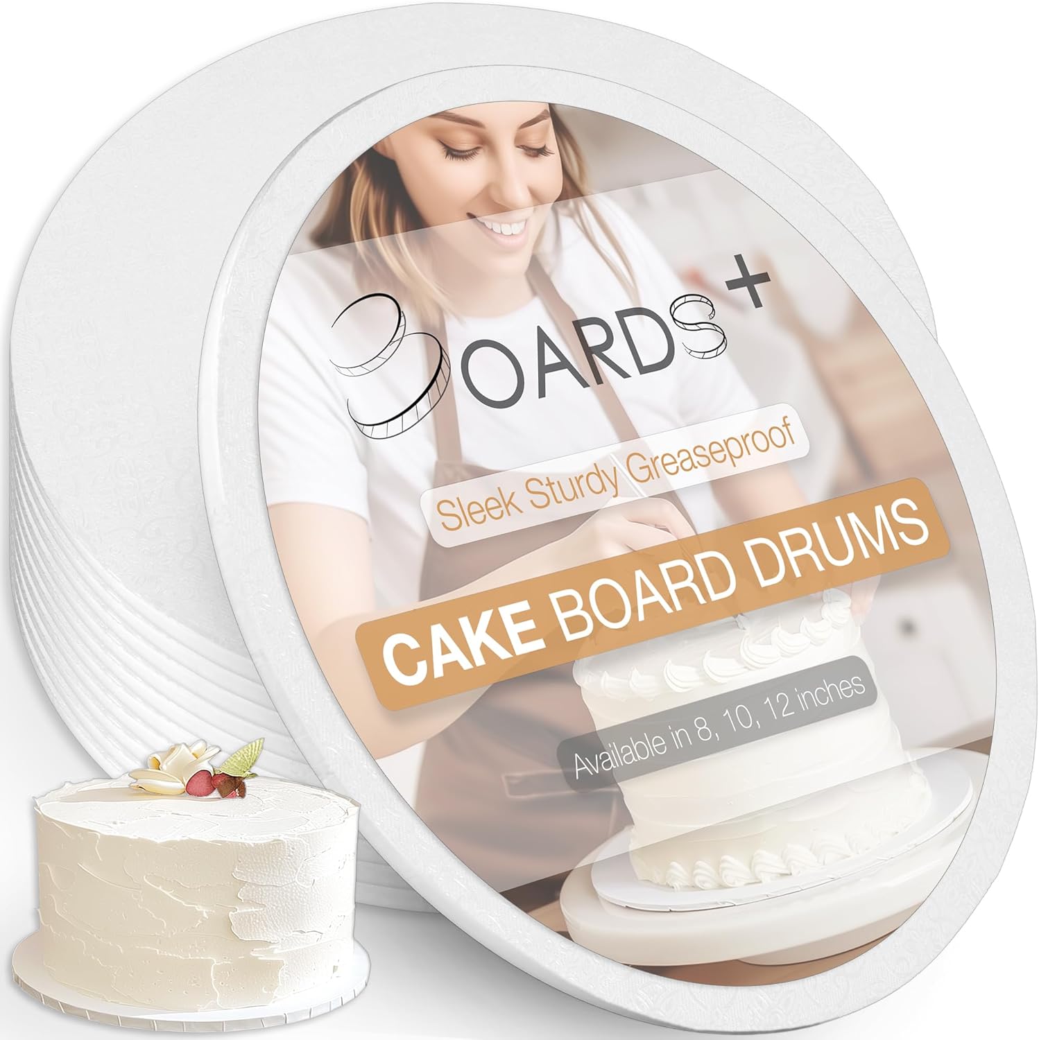 Amazon.com | BOARDS+ Thin Cake Drum 8 Inch (10 Pack) | 0.25" Thick Rounds | Sturdy, Seamless ...