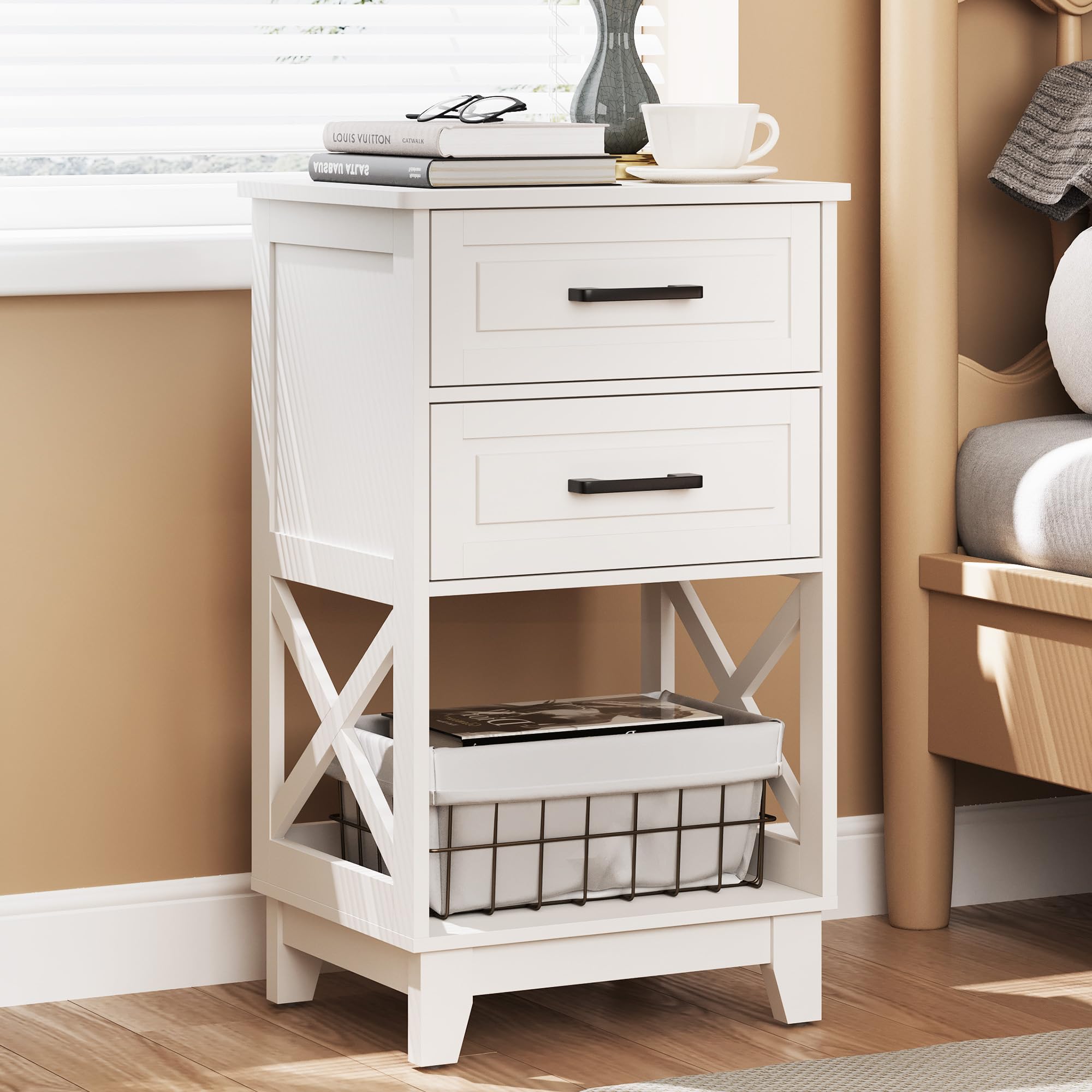 Amazon.com: RoyalCraft Tall Nightstand, Side Table with 2 Drawers and Open Shelf Below, Bedside ...