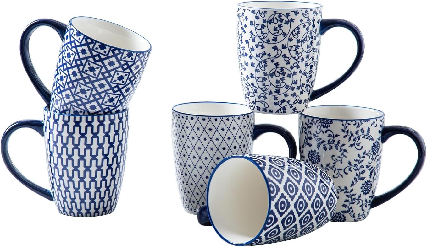 Amazon.com: MACHUMA Set of 4 12.5OZ/370ML Coffee Mugs with Blue and ...