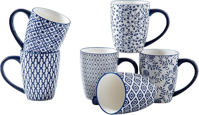 Amazon.com: Ceramic Coffee Mugs Set - 16 Oz Large Porcelain Tea Cups ...