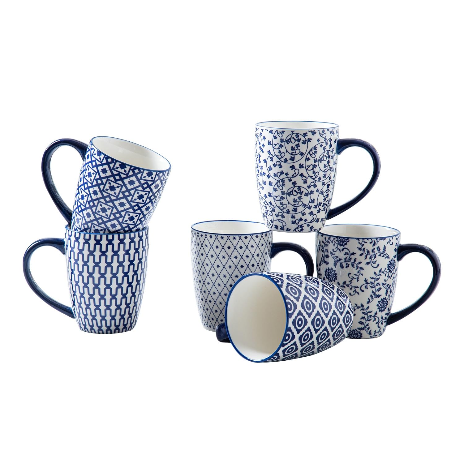 Amazon.com: Ceramic Coffee Mugs Set - 16 Oz Large Porcelain Tea Cups ...