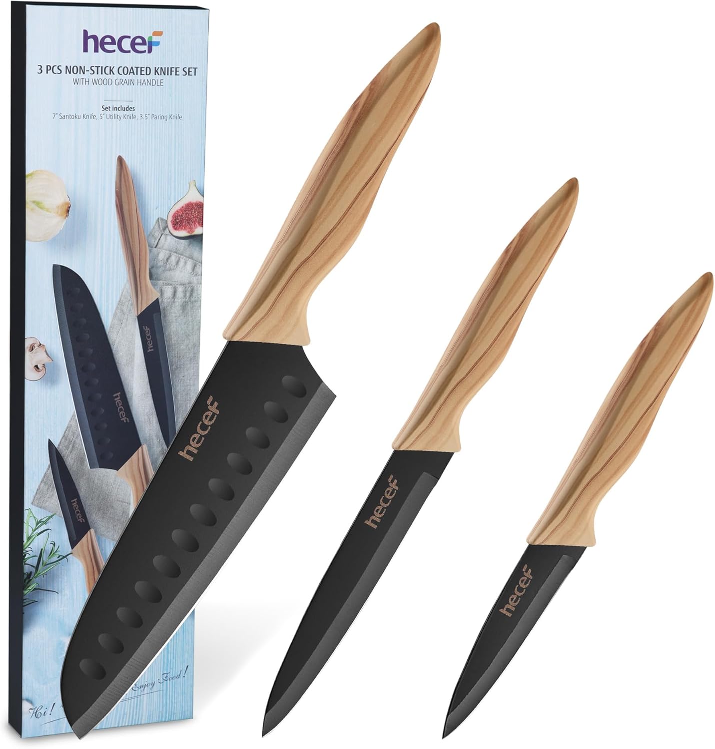 Amazon.com: hecef Vintage Kitchen Knife Set of 3, Stainless Steel Blade ...