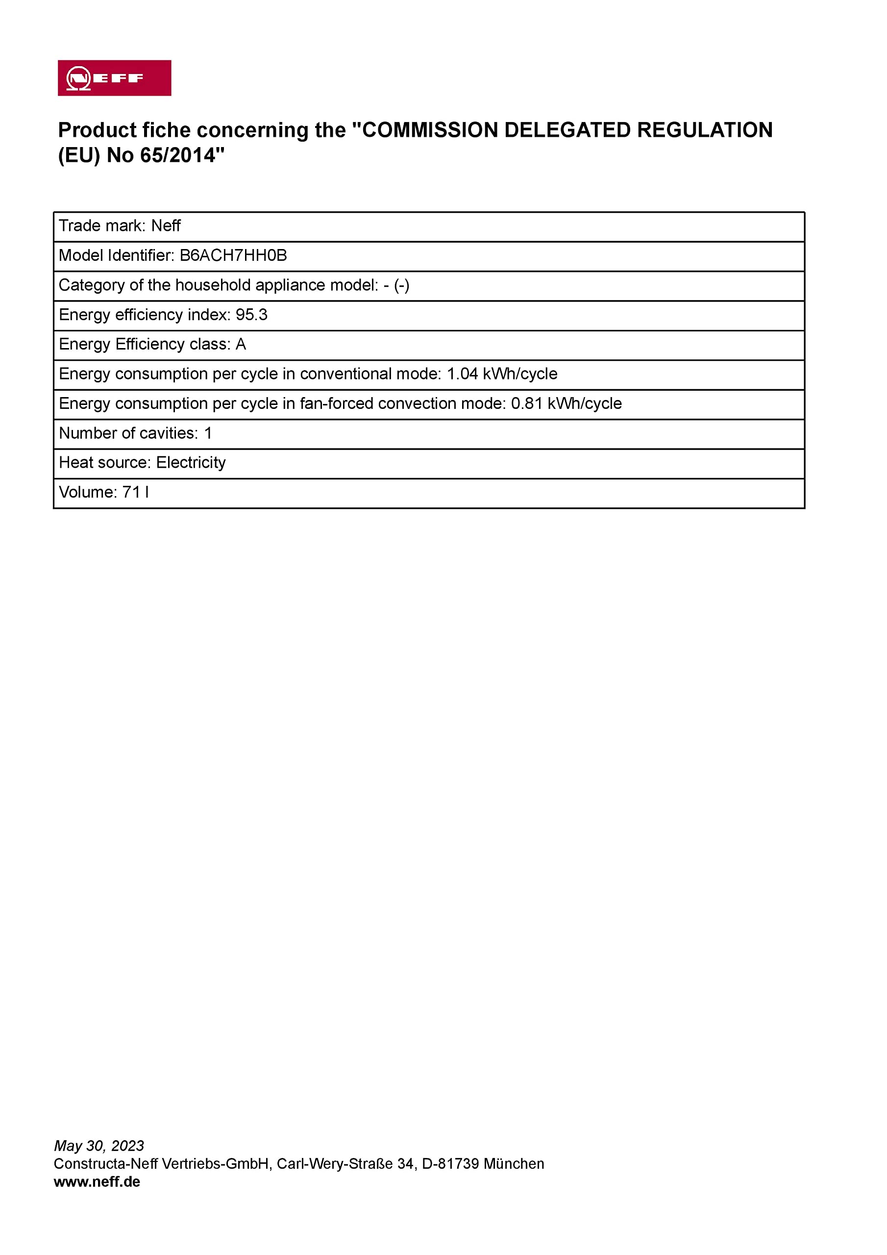 NEFF N50 B6ACH7HG0B Single Oven with Slide and Hide (fixed handle ...