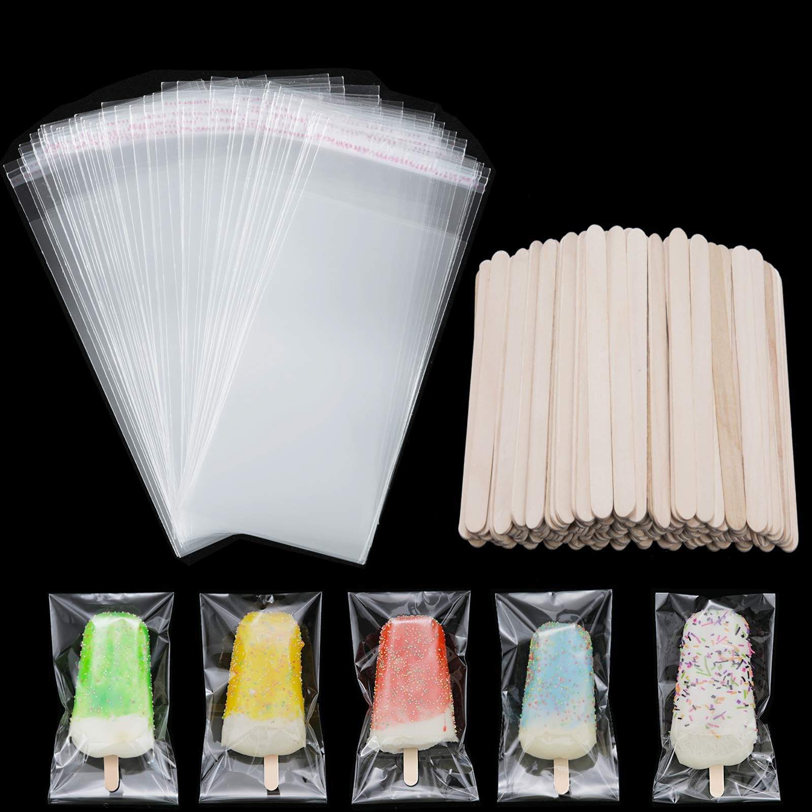 Amazon.com: Boao 200 Pieces Ice Cream Sticks and Bags Set Included 100 ...