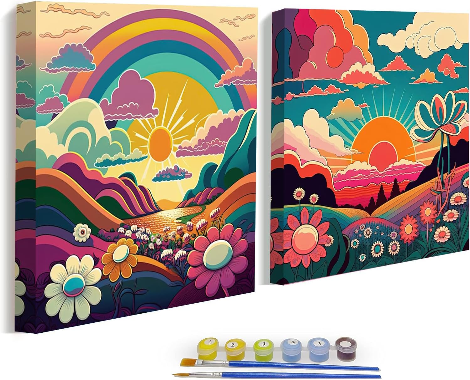 Amazon.com: KYOQFVN 2 Framed DIY Paint by Numbers for Adults Beginner ...