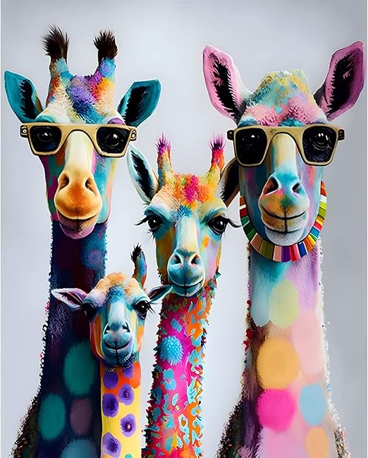 Amazon.com: Multicolor Giraffe Paint by Numbers Kits 16x20 inch Canvas ...