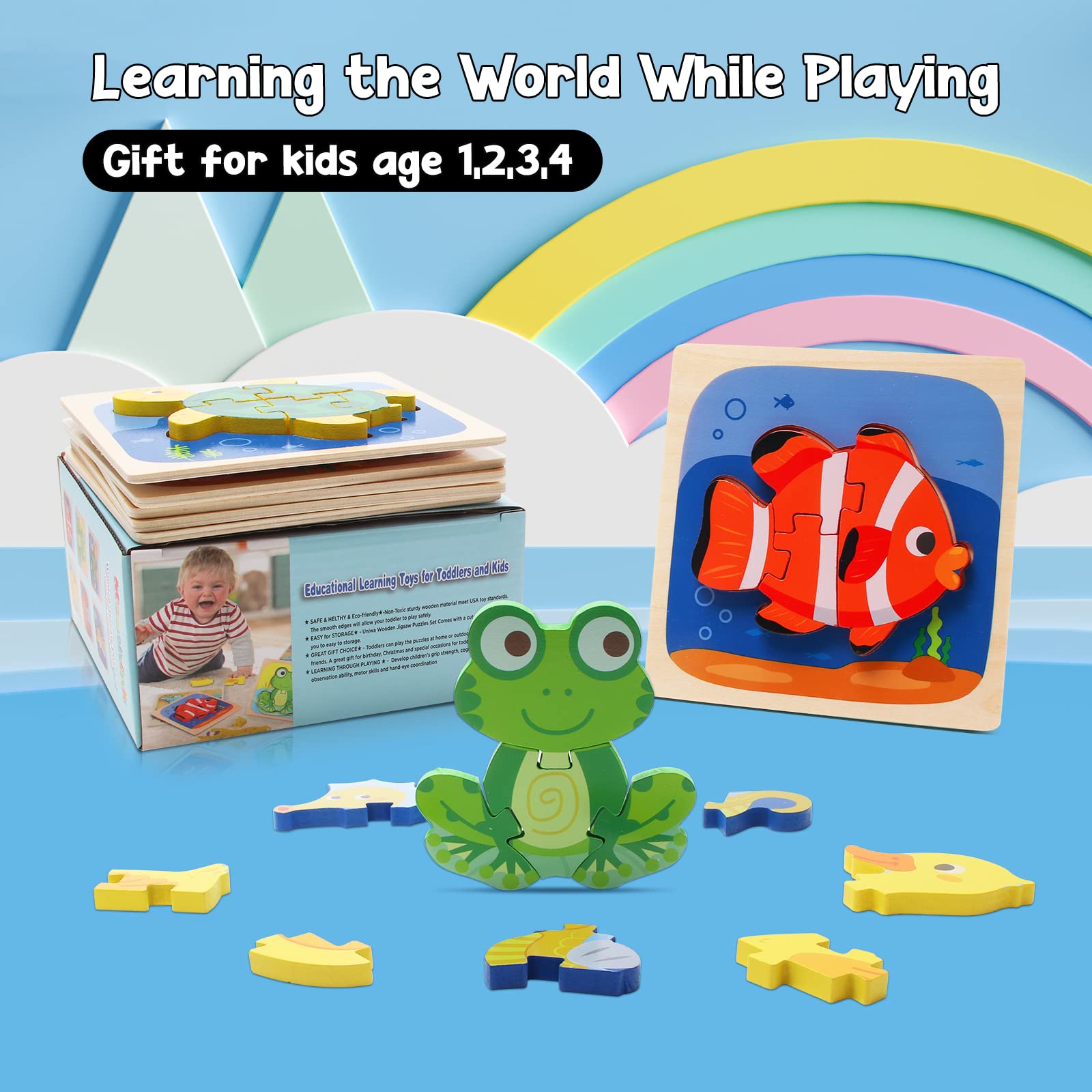 Snapklik.com : Wooden Puzzles For Toddlers 2-4, 6-Pack Animal Shape Puzzles For Kids 2-4 ...