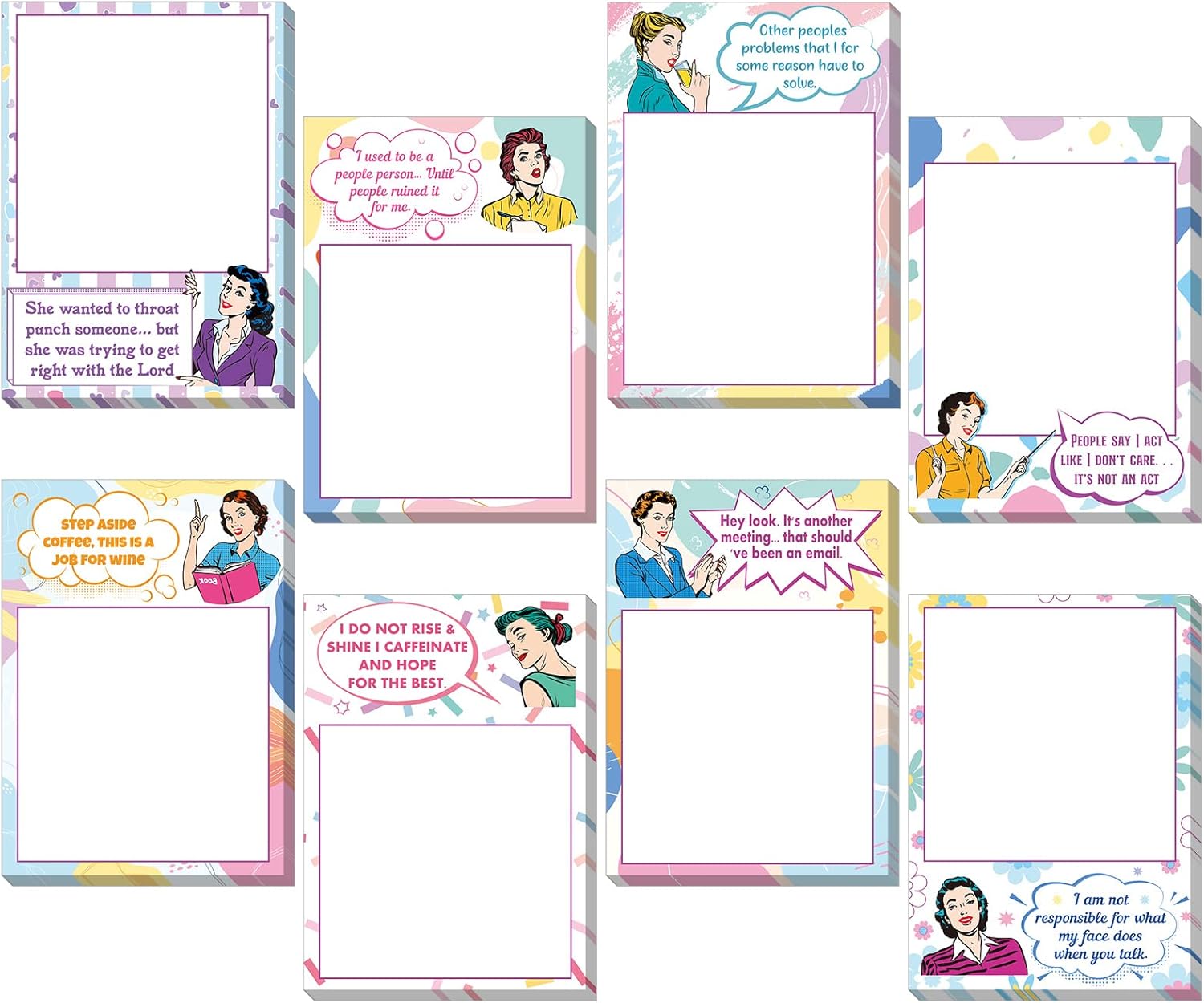 Dianelhall 8 Pieces Funny Memo Pads Women Office Notepads Humorous ...