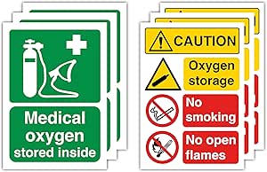 Pack of 6: 3PCS Caution Oxygen Storage & 3PCS Medical Oxygen Stored ...