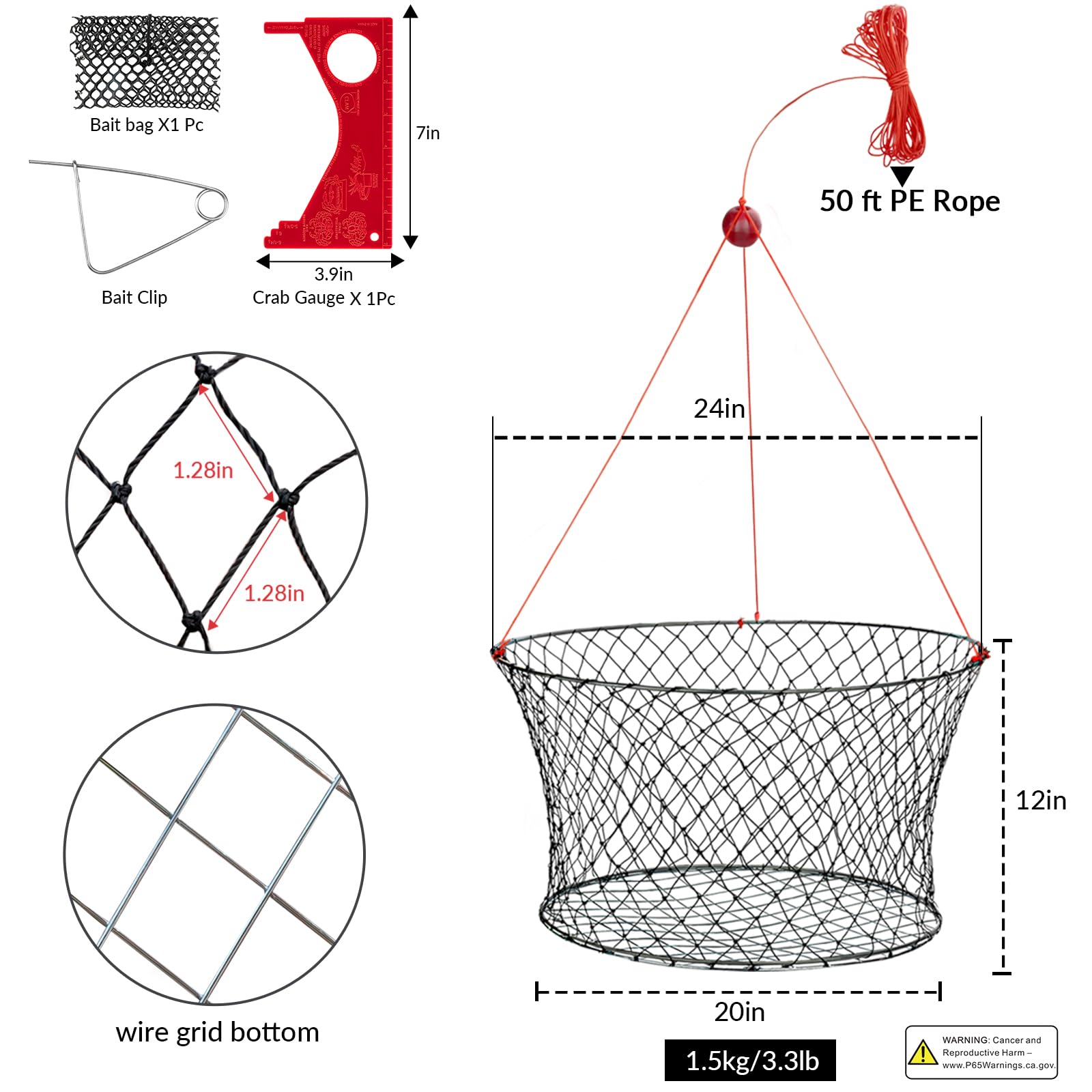 Snapklik.com : Qualyqualy Crab Trap Wire Grid Bottom, Crab Net Kit