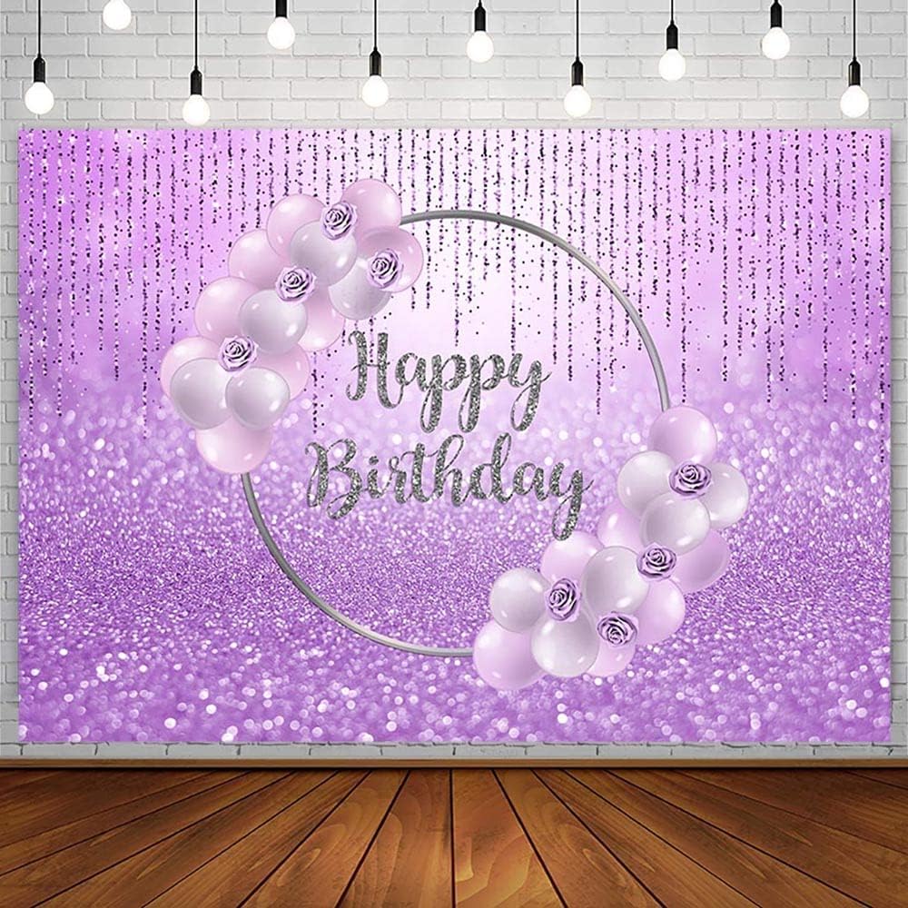 SENDY Glitter Purple Happy Birthday Backdrop Birthday Party Decorations ...