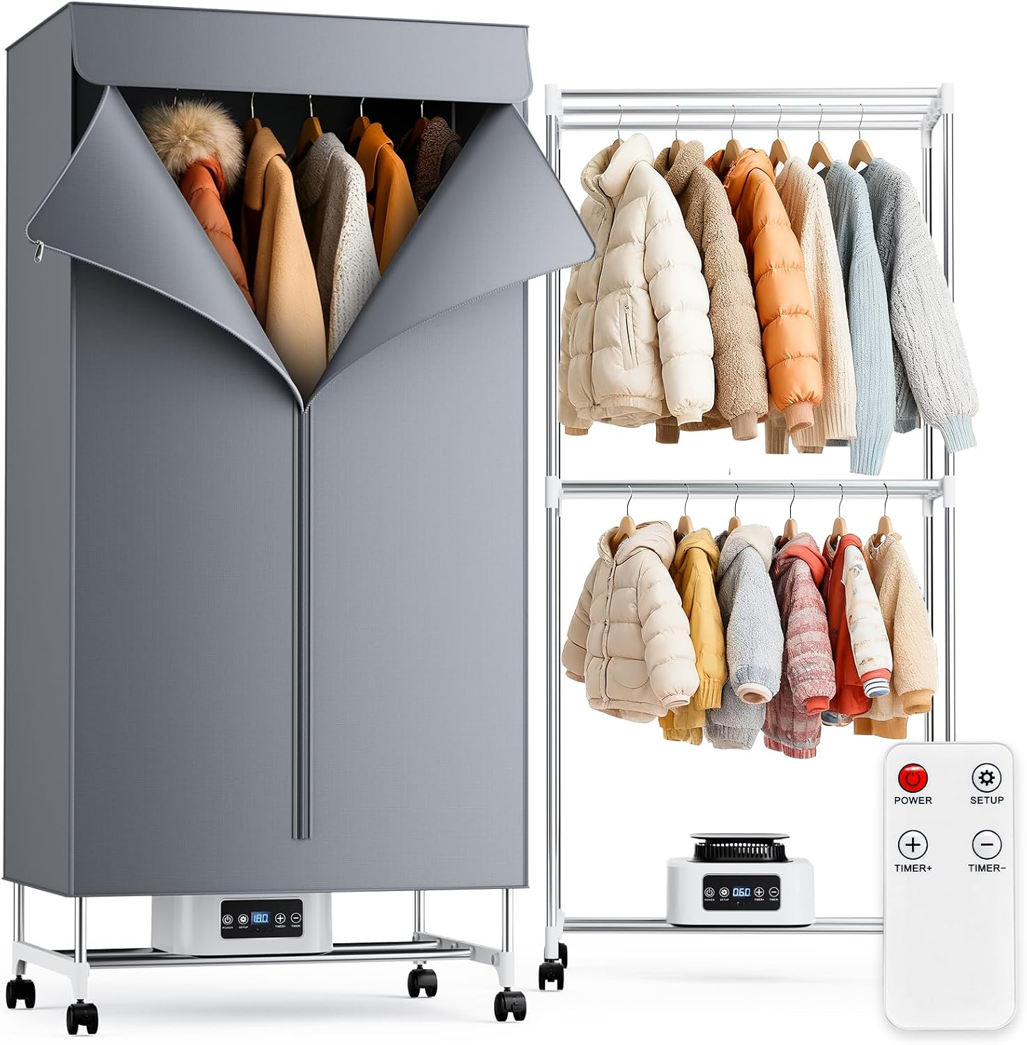 Etacé Heated Clothes Airer, 2-Tier Electric Clothes Dryer Indoor with ...