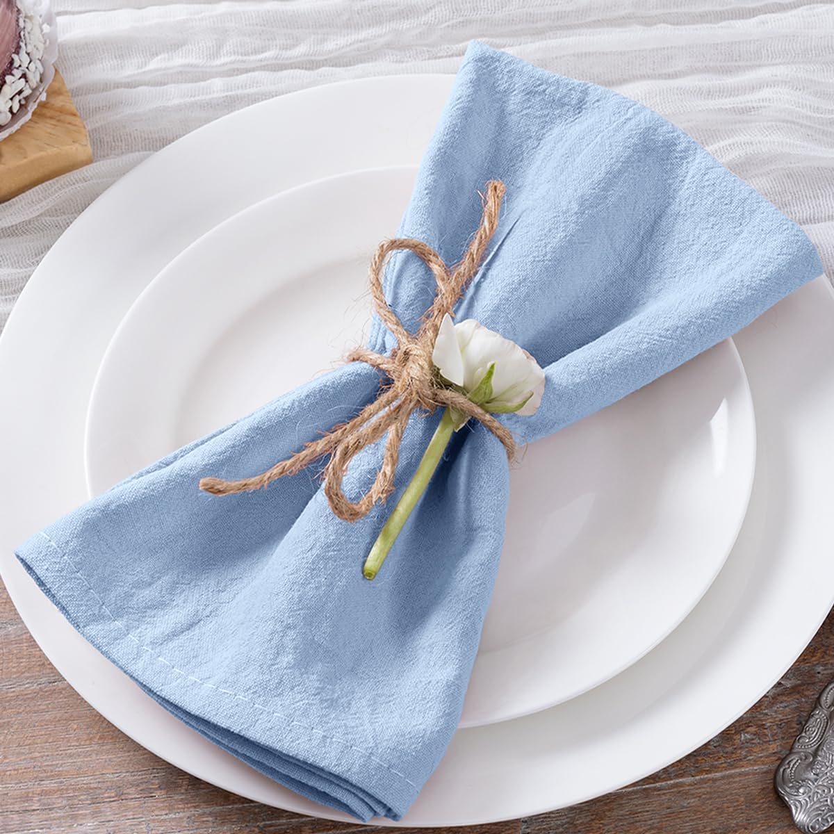Amazon.com: MLMC Blue Cotton Linen Napkins Bulk Set of 4 16"x16" Rustic ...