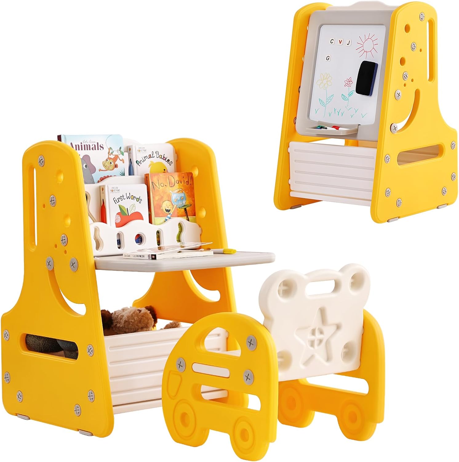 Amazon.com: Tiita Kids Art Easel with Stool, 3 in 1 Double-Sided Magnetic Dry Erase Board and ...