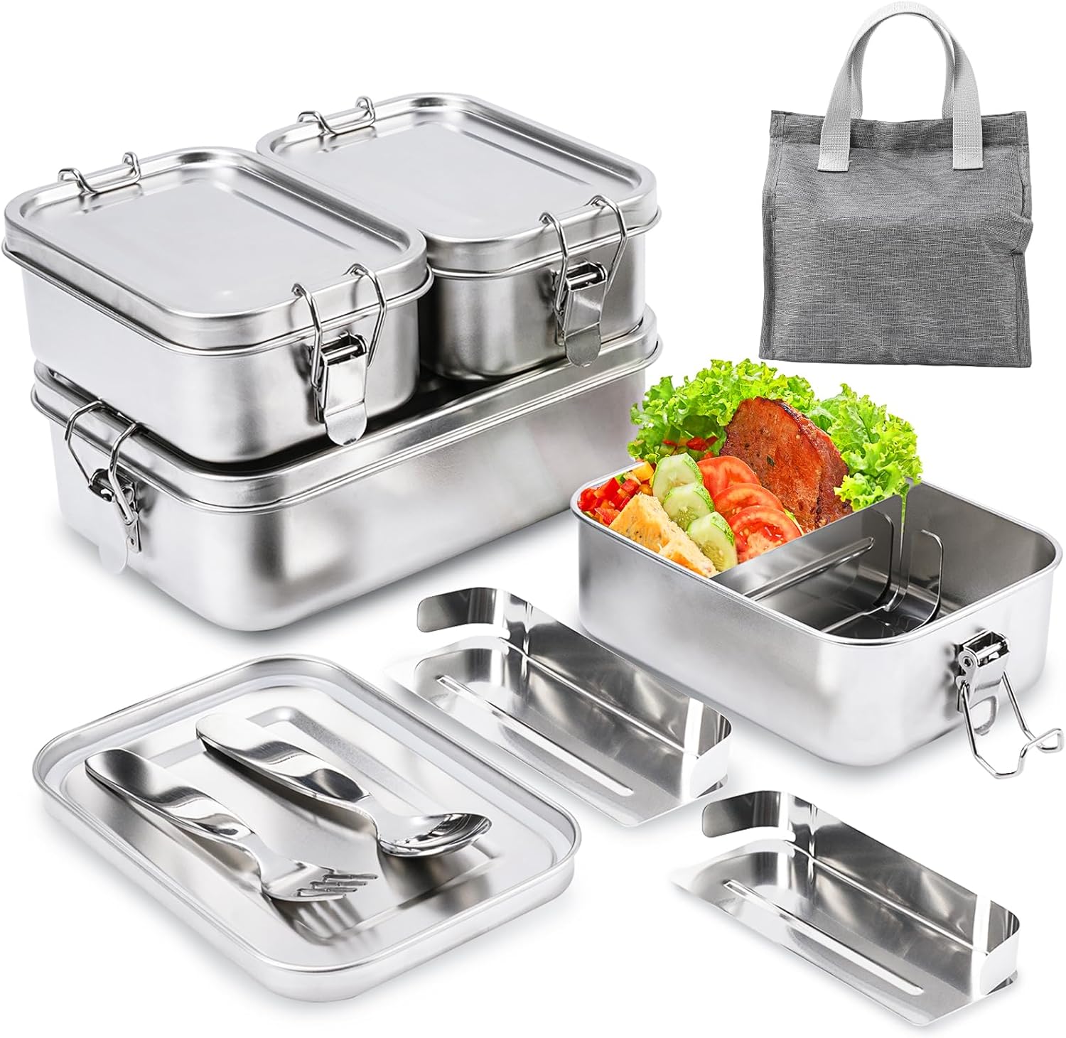 Amazon.com: lahnao 304 Stainless Steel Bento Boxes 4 Pack, 1400/850 ...