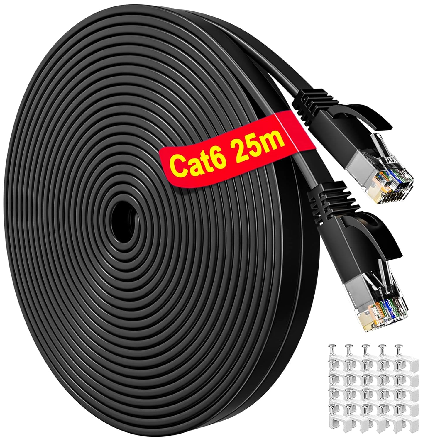 Long Ethernet Cable 25m, Cat 6 Internet Cable 25m Flat Gigabit Network ...