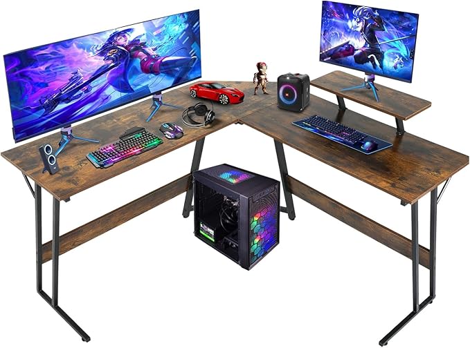 Amazon.com: MGHH L Shaped Gaming Desk with Carbon Fiber Desktop & Large ...