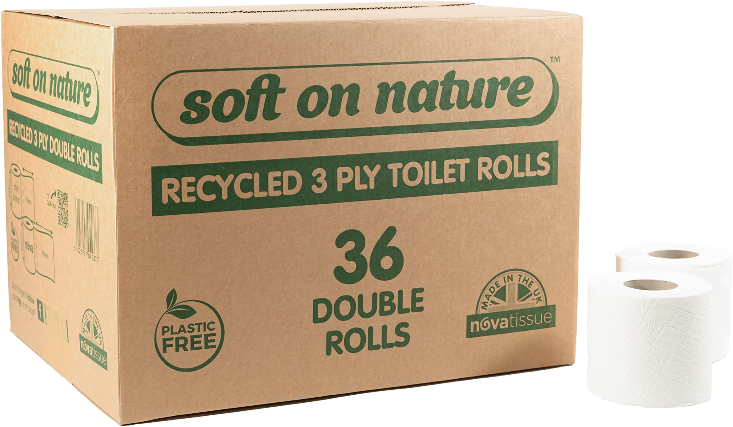 36 Soft on Nature Eco Toilet Rolls Recycled Sustainable Tissue, Plastic ...
