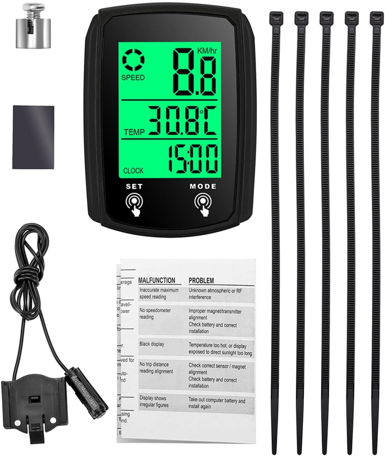 QISUO Wired Bike Computer LED Digital Bicycle Speedometer Touchscreen ...