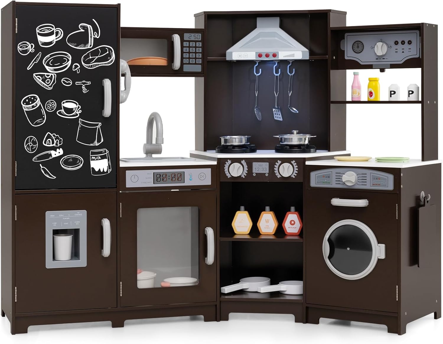 Amazon.com: HONEY JOY Corner Play Kitchen, Large Wooden Pretend Toy ...