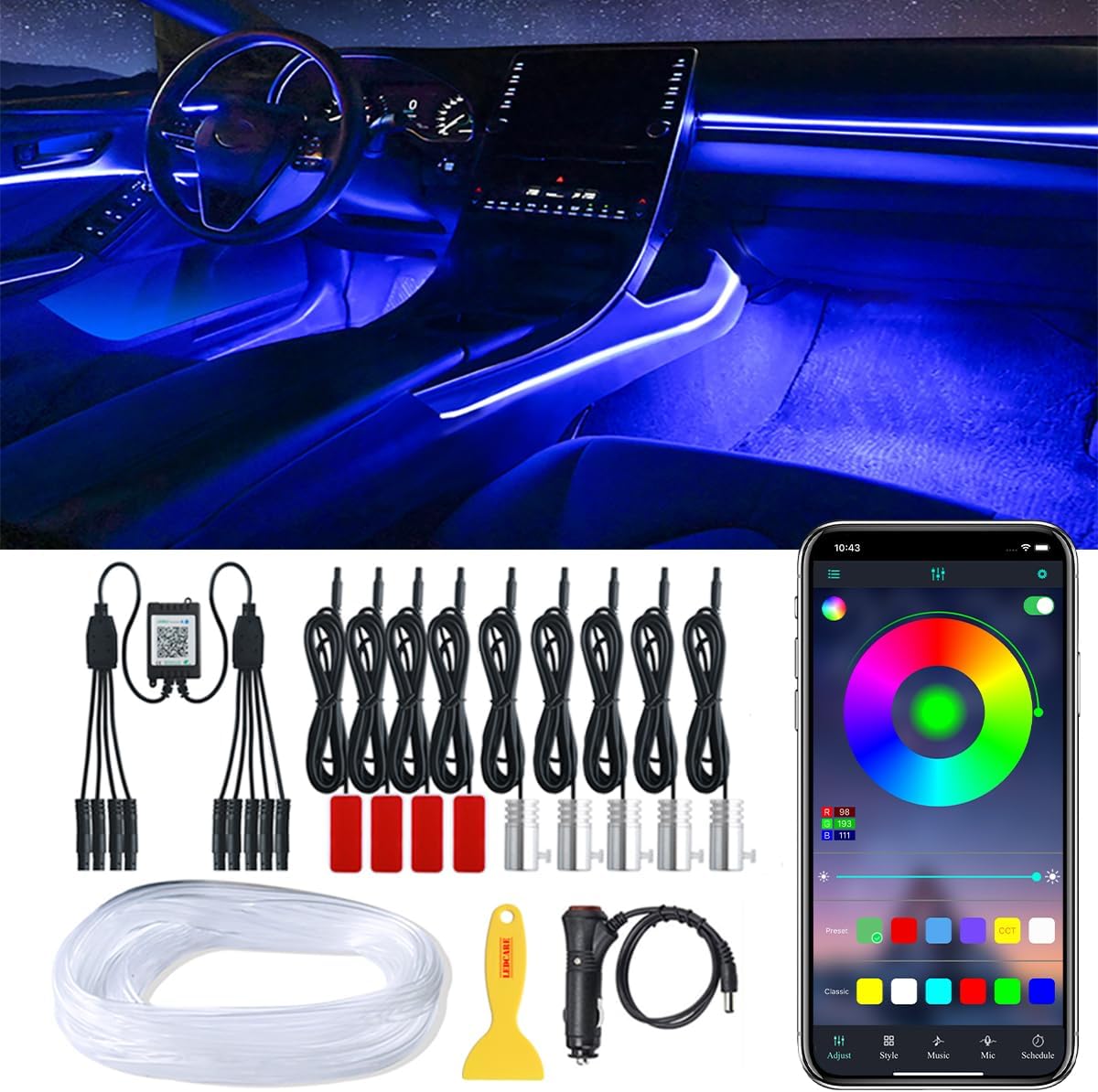 Exrp Interior Car LED Strip Lights with Wireless APP and Remote Control ...