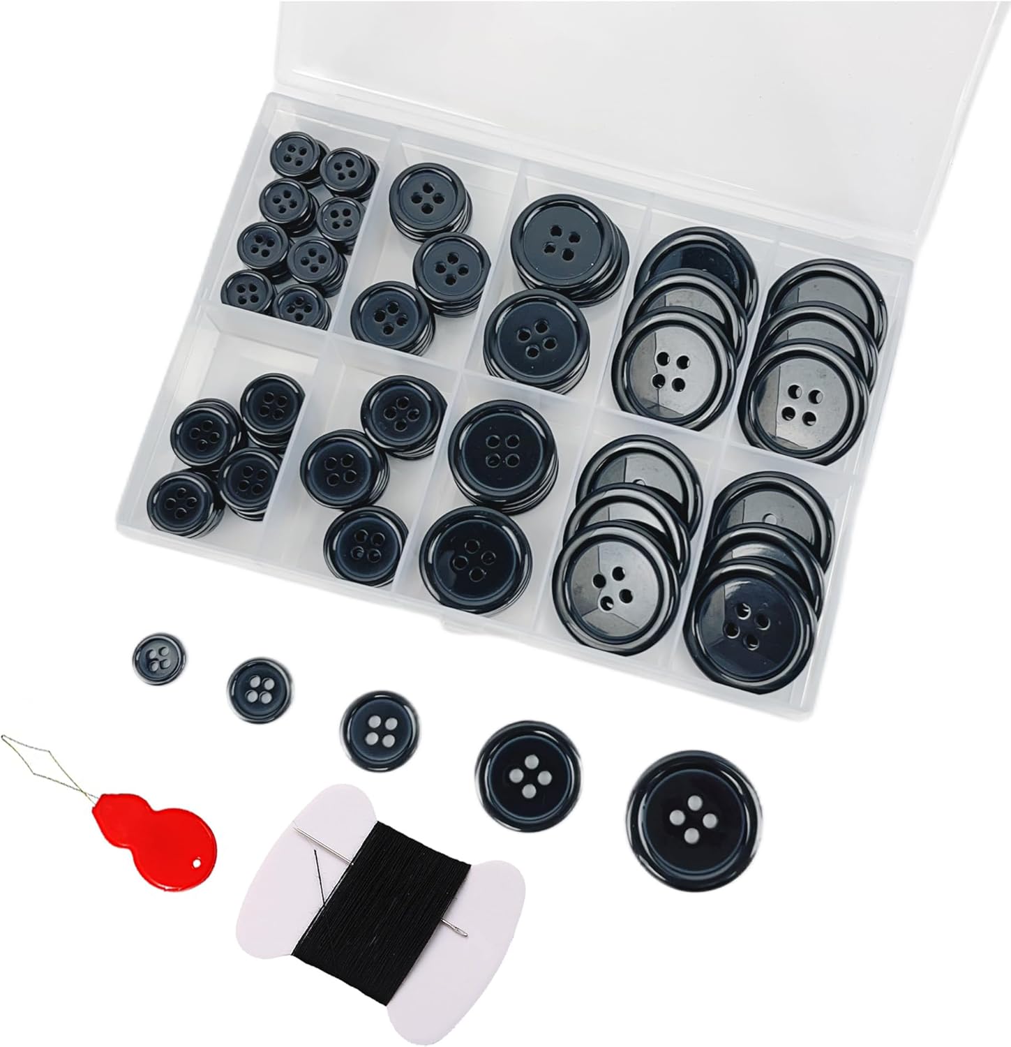 Amazon.com: Wennuo 100Pcs Black Sewing Buttons Kit, Including Needle ...