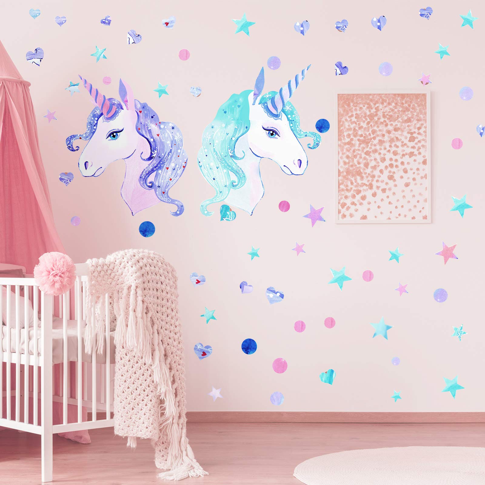 Buy 4 Sheets Unicorn Wall Decal Large Unicorn Wall Sticker Star Dot ...