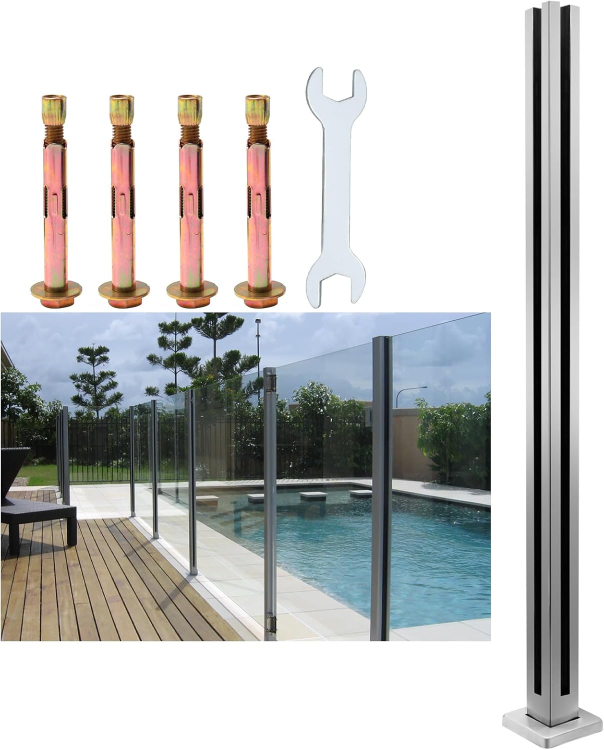 Glass Balustrade Post 35.8 inch Deck Railing, 304 Stainless Steel Glass ...