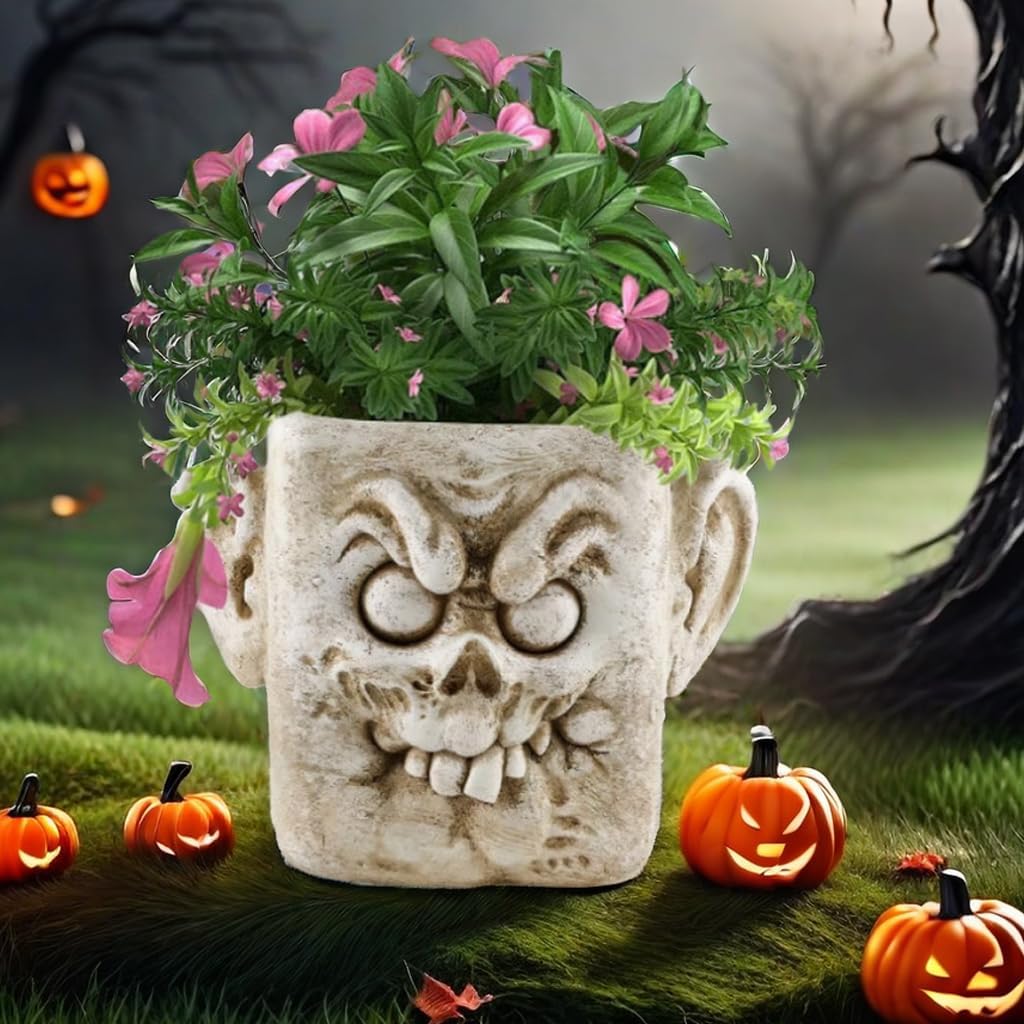 Amazon.com : Zombie Face Planter Pot, Halloween Planter with Drainage ...