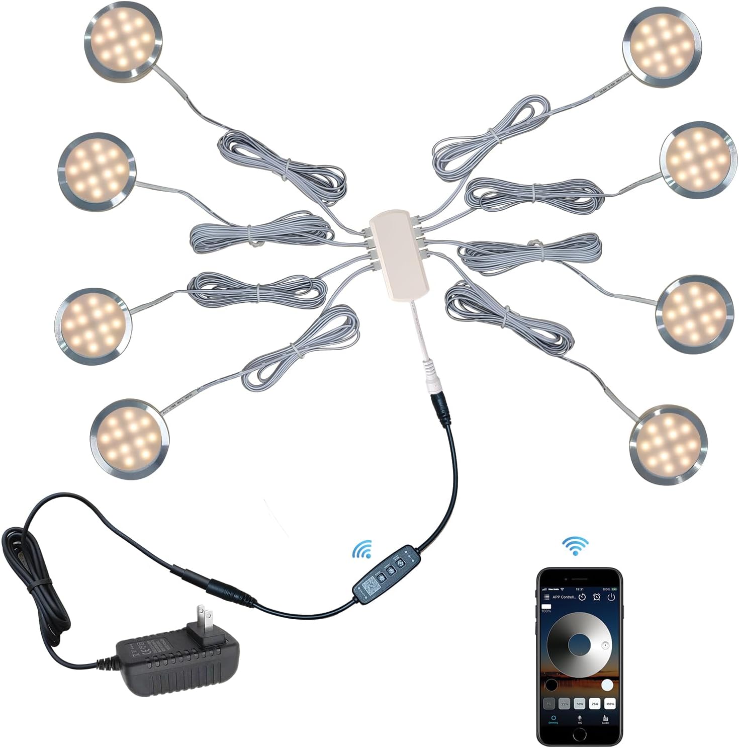 CRISETEK Puck Lights 8 Packs Bluetooth APP Smart Control Dimmable Tact ...