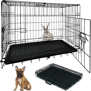 24in Small Dog Cage Pet Crate – Black Heavy Duty Metal Folding Puppy ...
