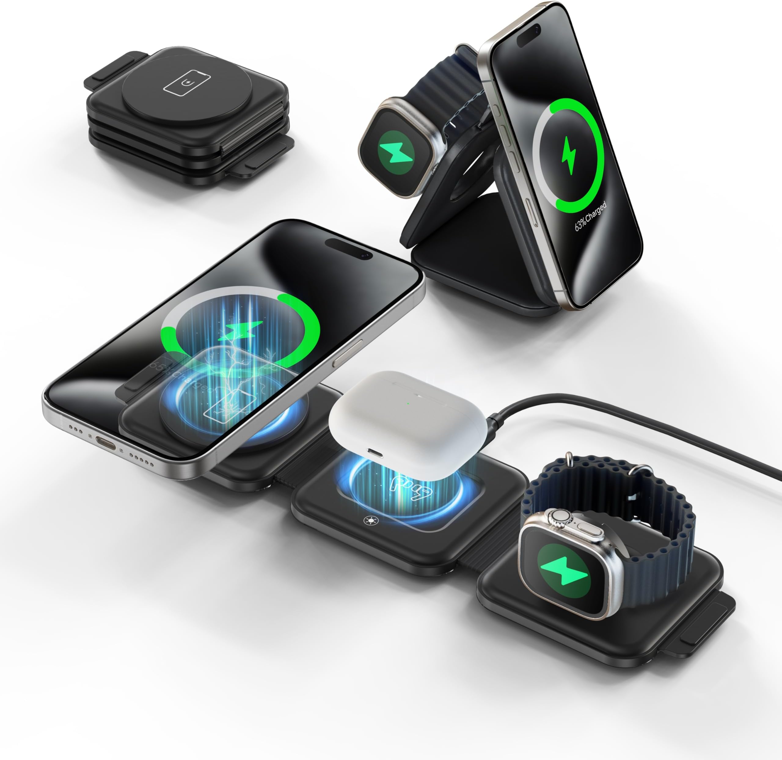 LISEN 3 in 1 for Magsafe iPhone Charger Travel Charger 3 in 1 Foldable ...